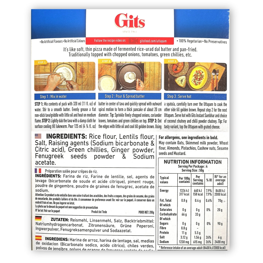 Gits Uttapam Mix 200 gm | FREE SHIPPING | www.desikhazana.co.uk – Desi ...